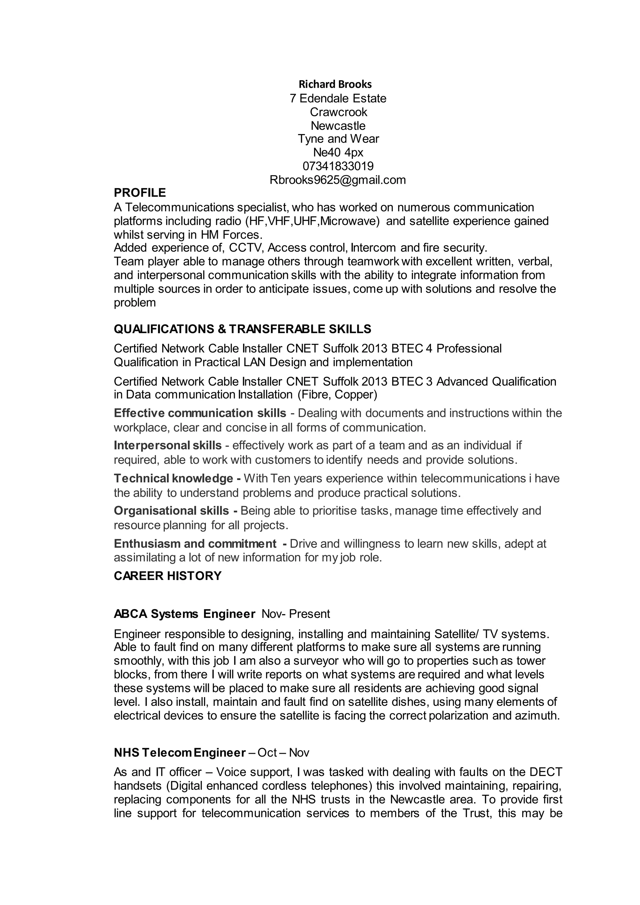 CV-Richard BrooksFinal | PDF