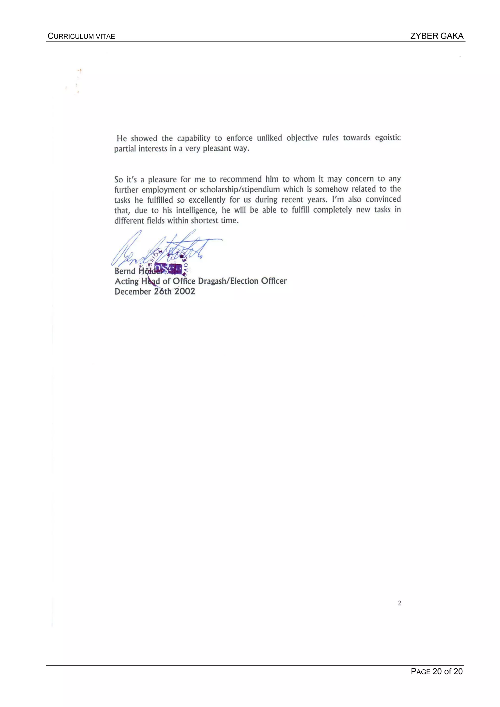 Zyber Gaka - CV 19 | PDF