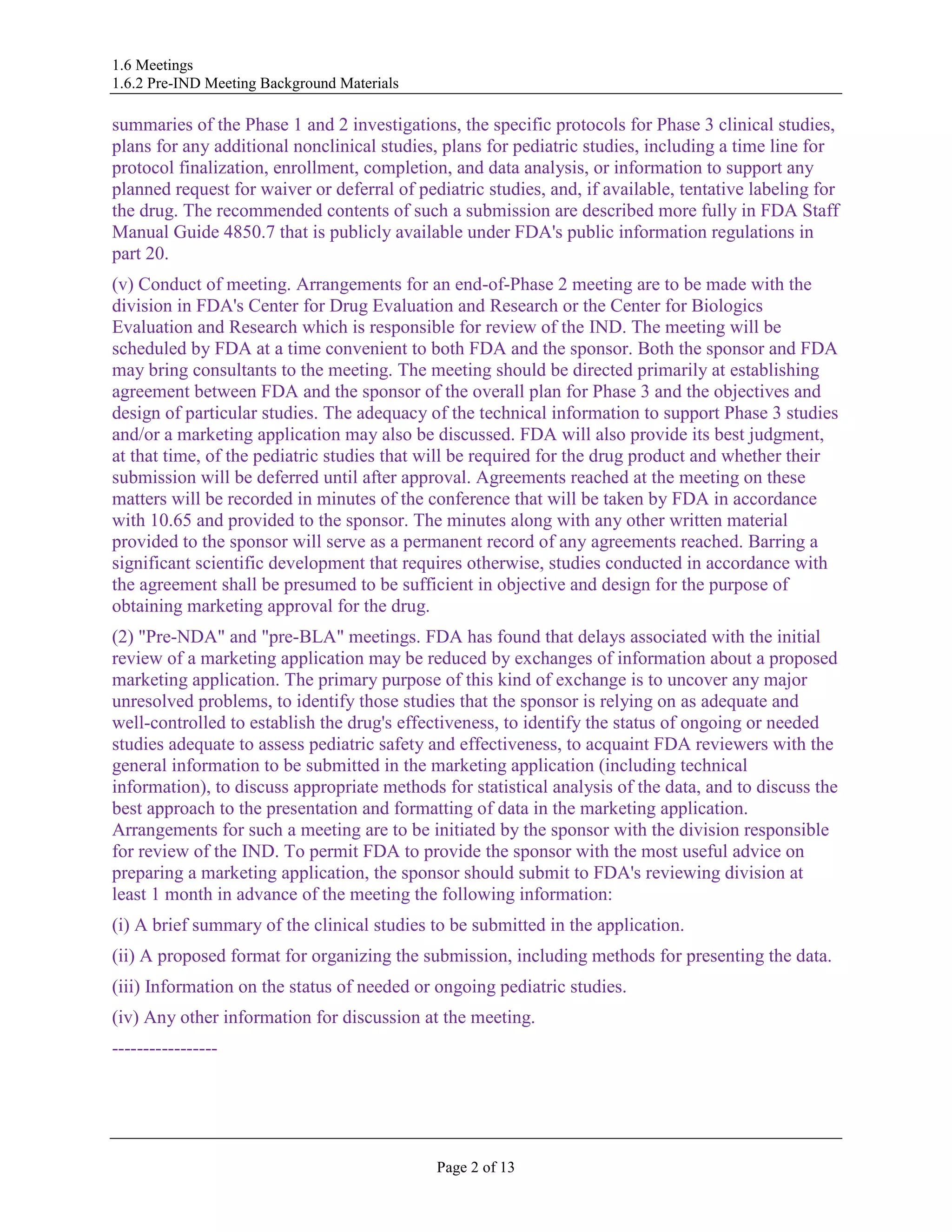 IND_1.6.2 Pre-IND Meeting Background Materials | PDF