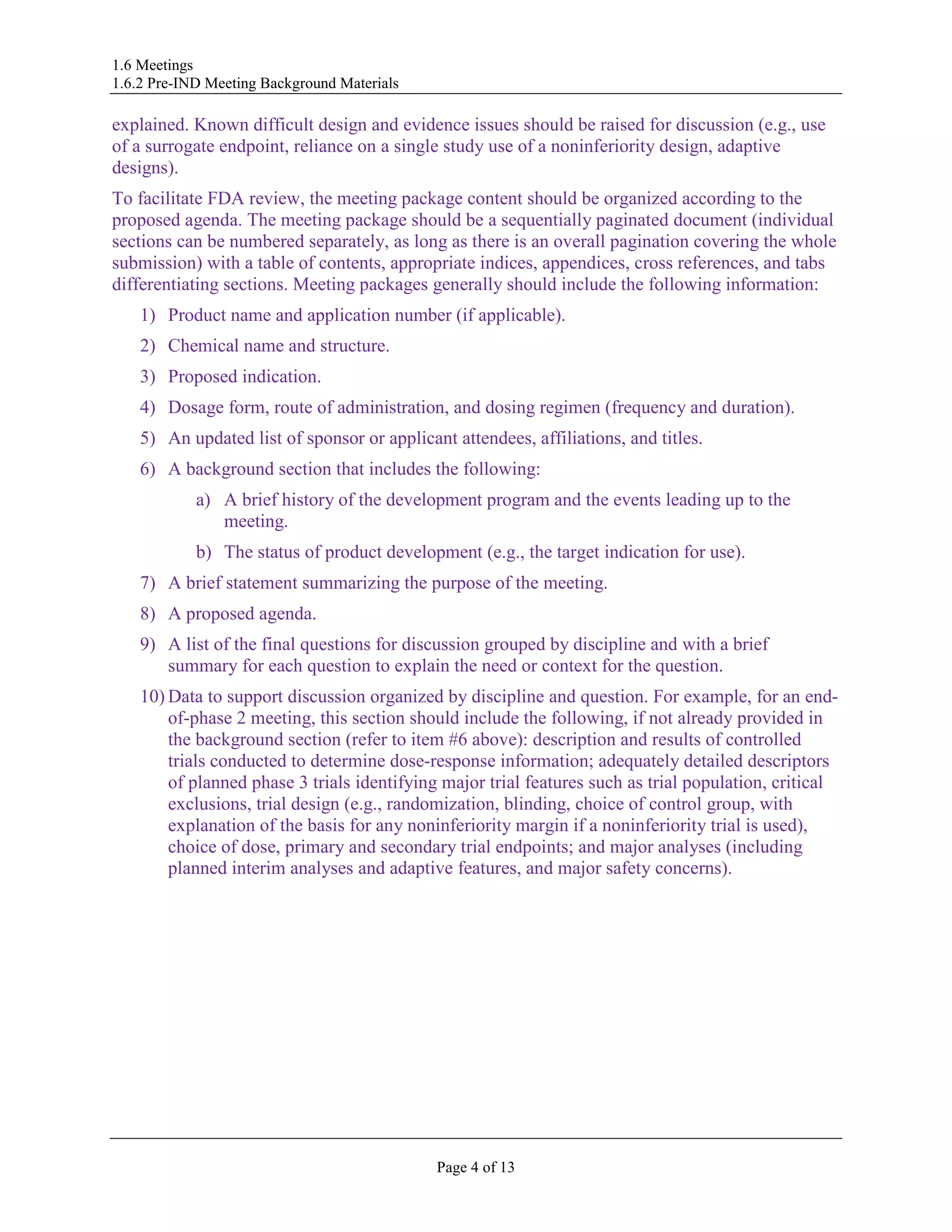 IND_1.6.2 Pre-IND Meeting Background Materials | PDF