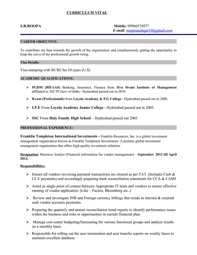CURRICULUM VITAE- Roopa (f) | DOC