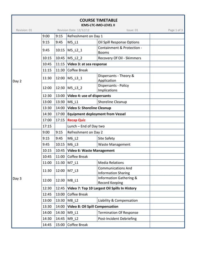 COURSE TIMETABLE - IMO LEVEL II | PDF