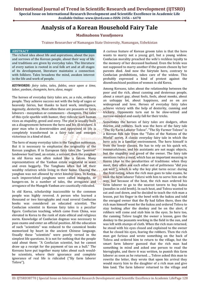 Analysis of a Korean Household Fairy Tale | PDF