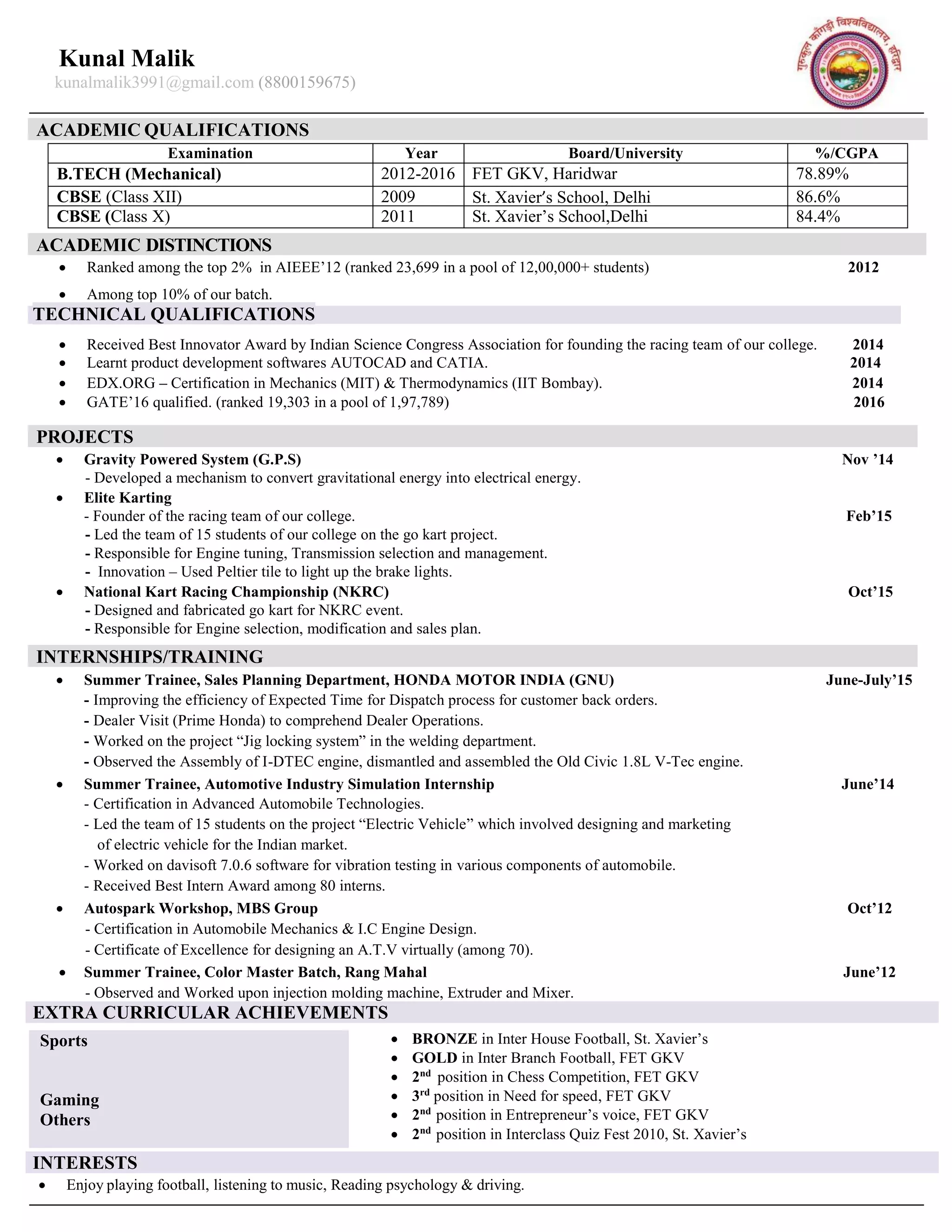 Kunal Malik CV | PDF