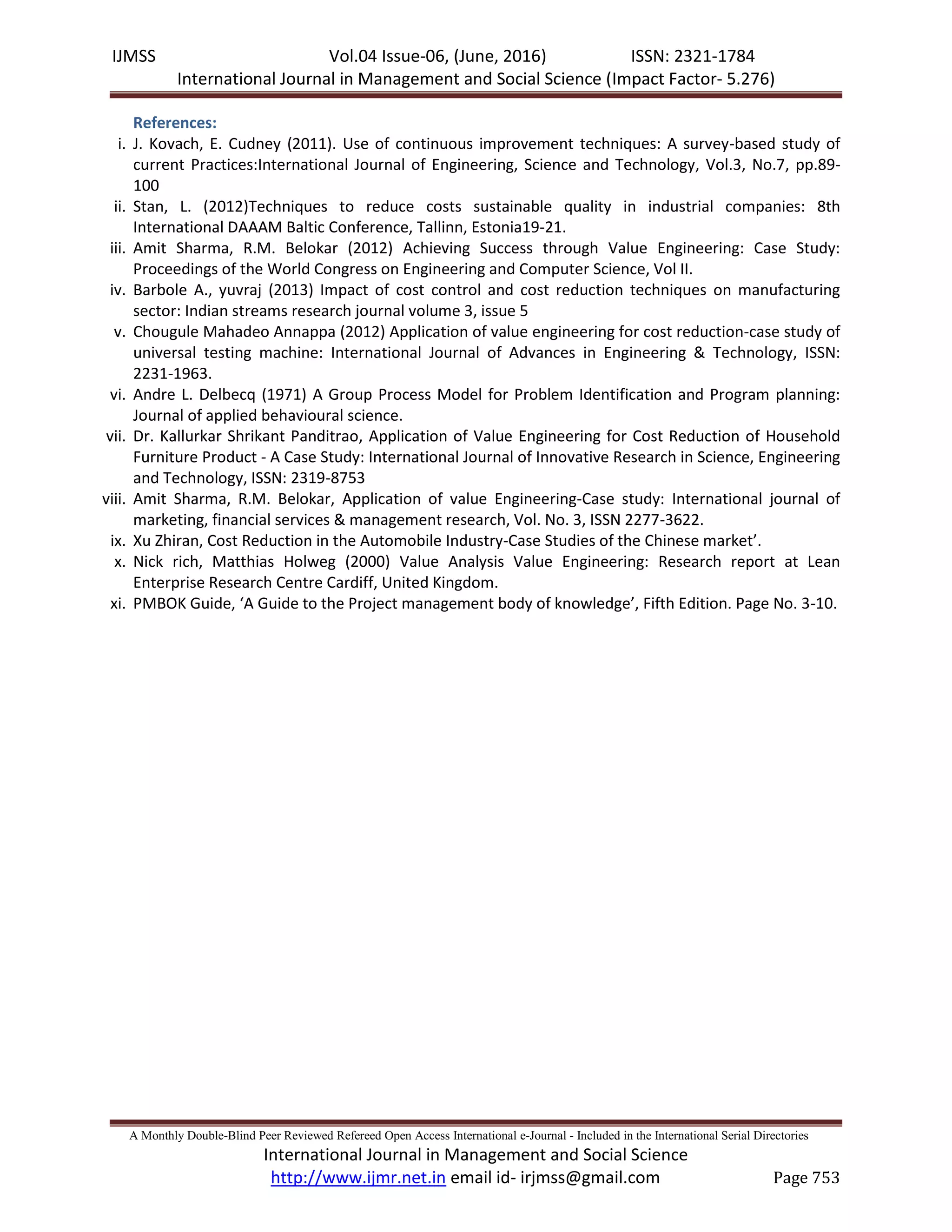 Application of VAVE in Cost reduction at Automobile Industry | PDF