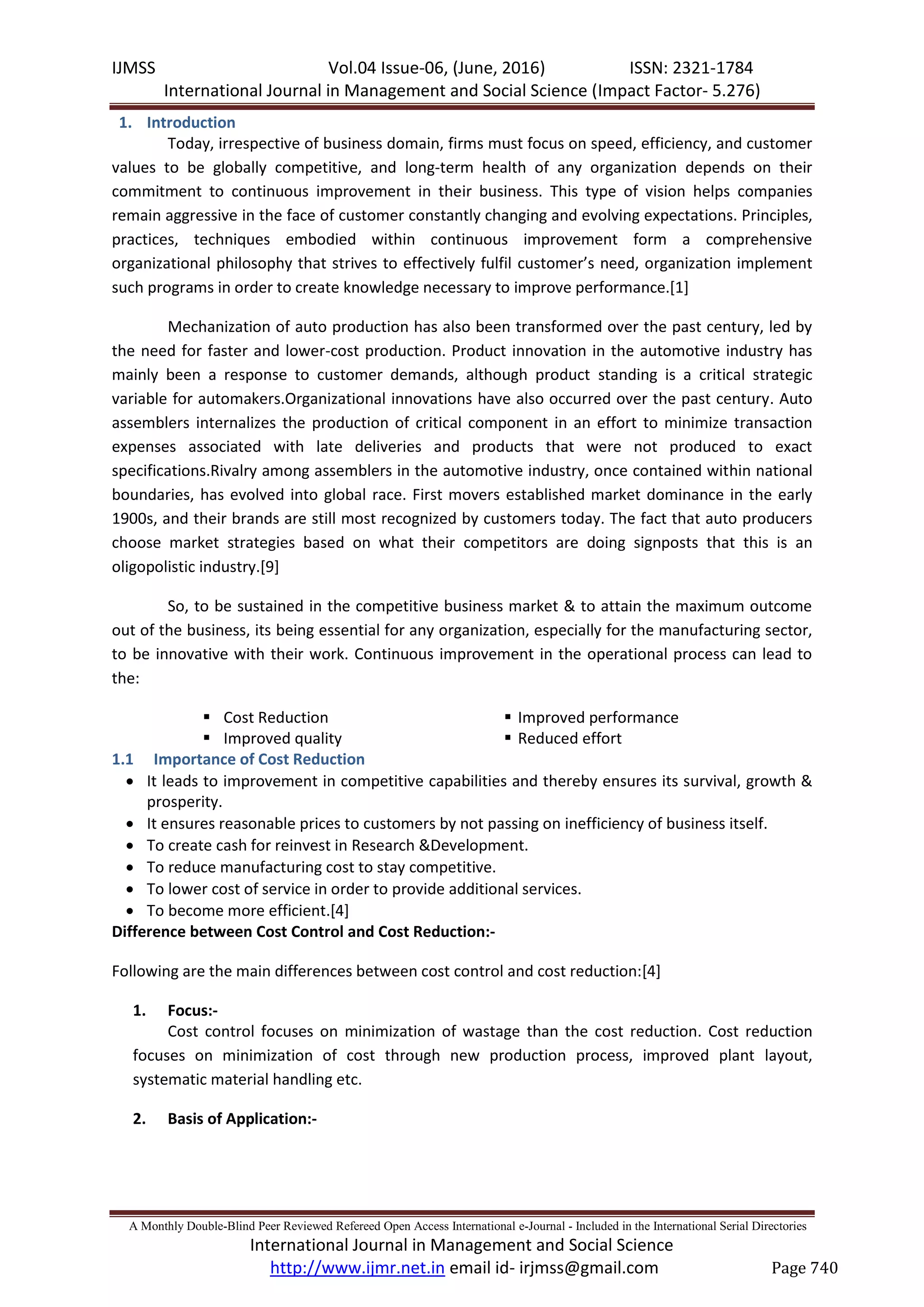 Application of VAVE in Cost reduction at Automobile Industry | PDF