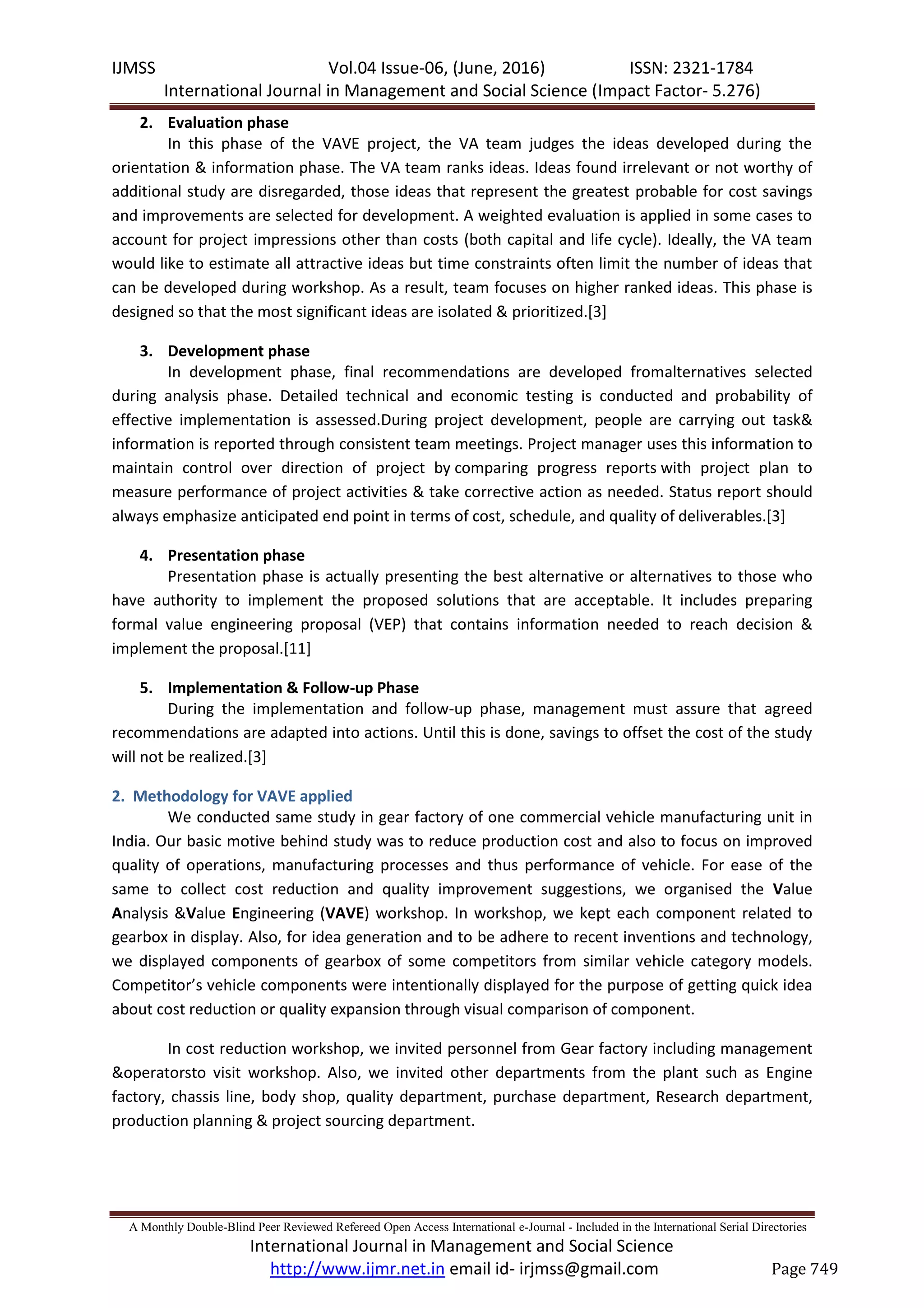 Application of VAVE in Cost reduction at Automobile Industry | PDF