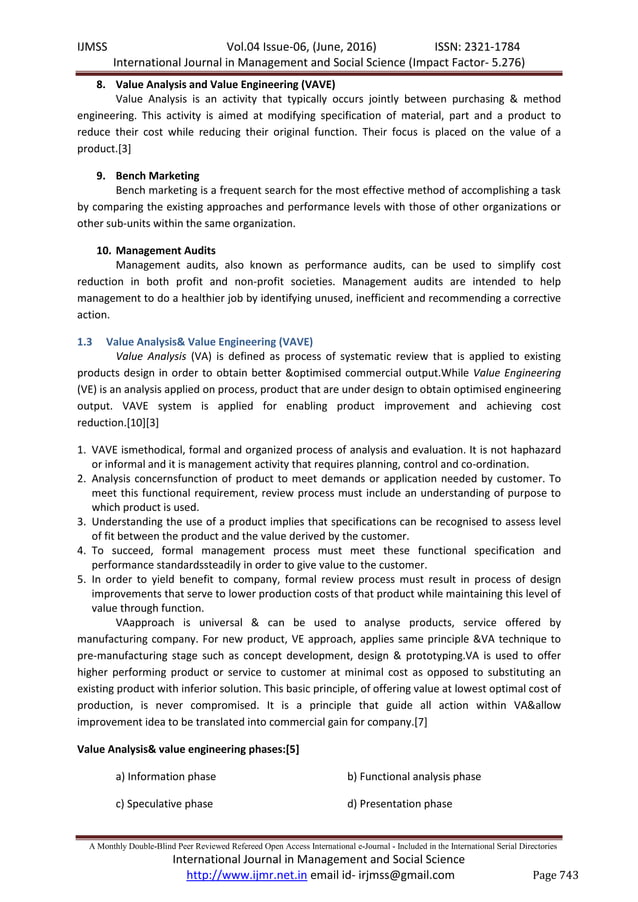 Application of VAVE in Cost reduction at Automobile Industry | PDF ...