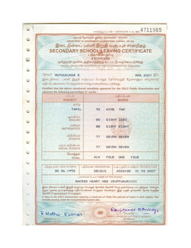 SSLC Marksheet