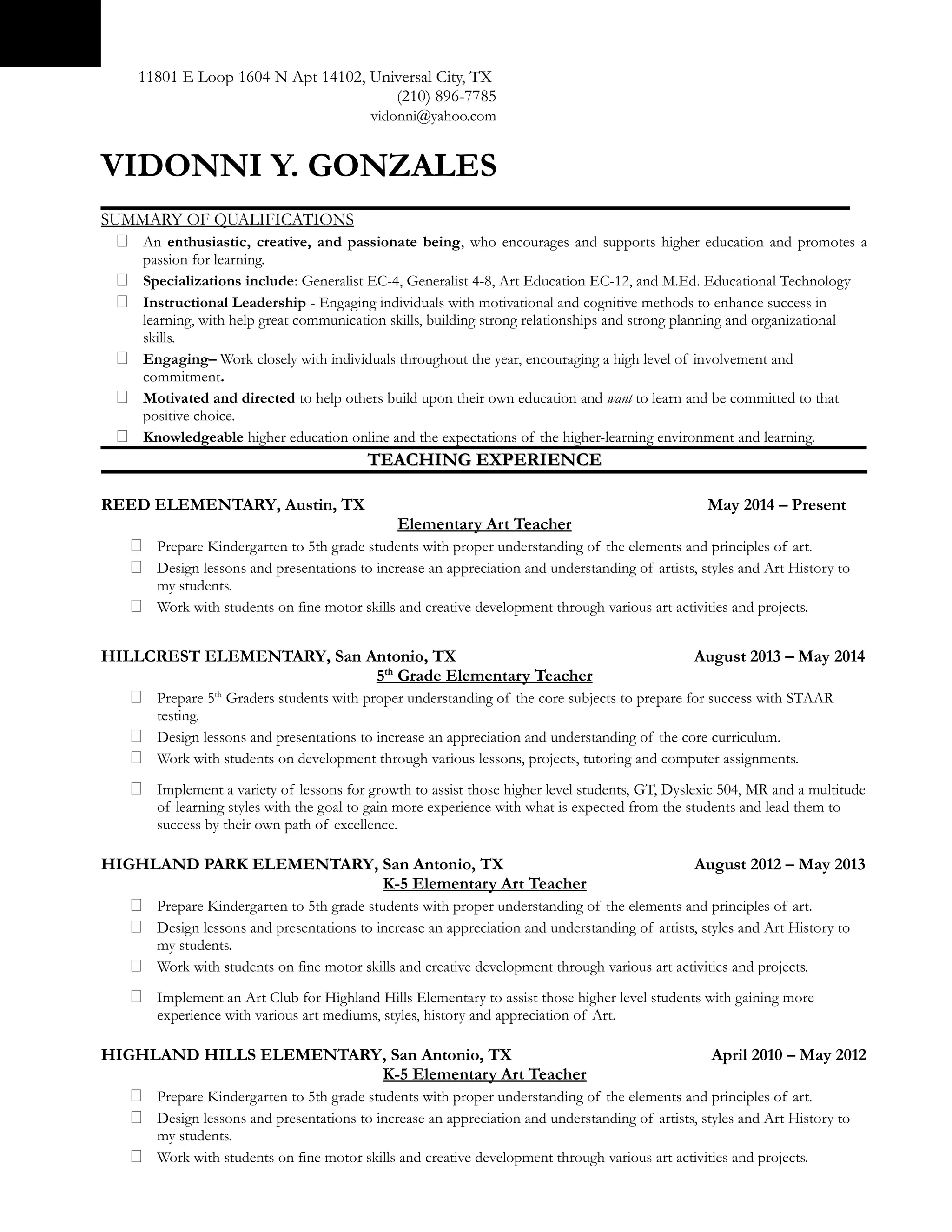 vidonni resume1 | RTF