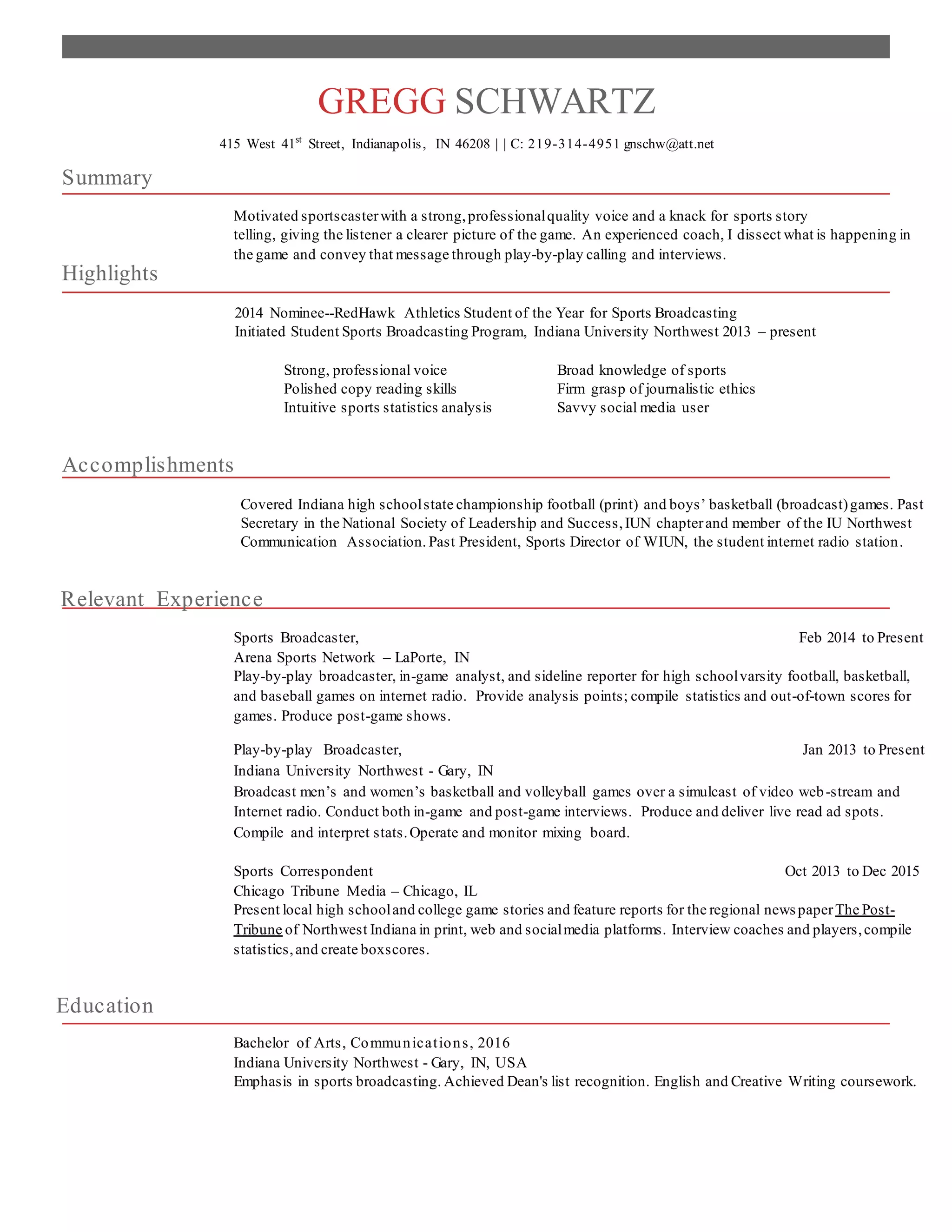 Gregg Schwartz Resume - rev 2 | DOCX | Sports