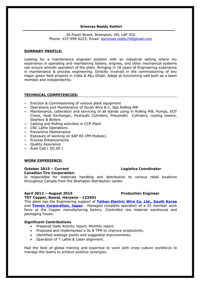 Resume of Srinivas | PDF