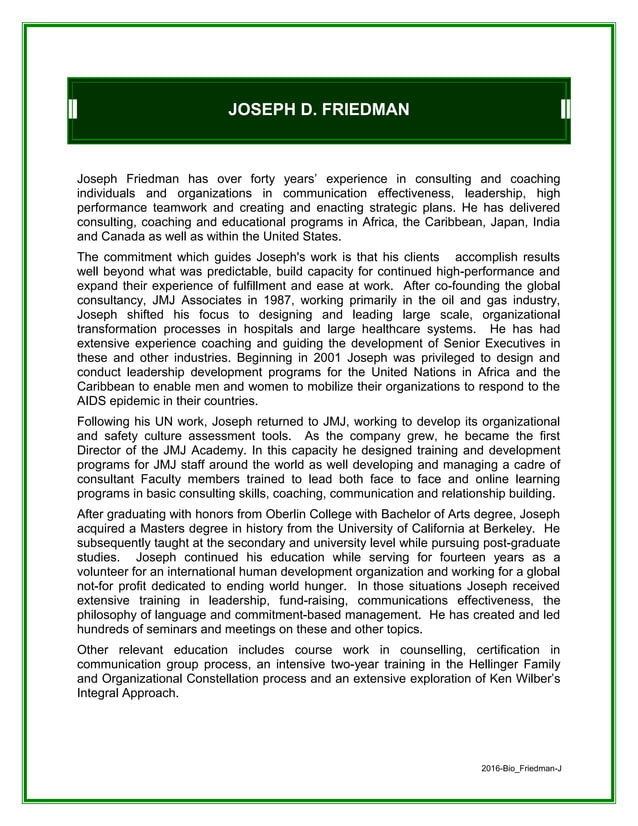 Joseph Friedman Bio for Praemia | PDF