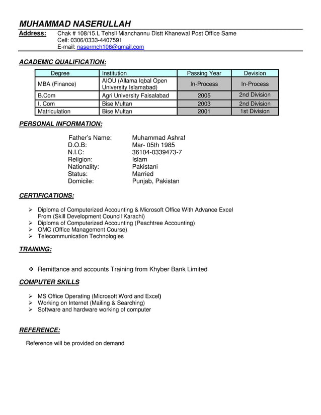 Muhammad Naserullah Final C.V 2015 | PDF