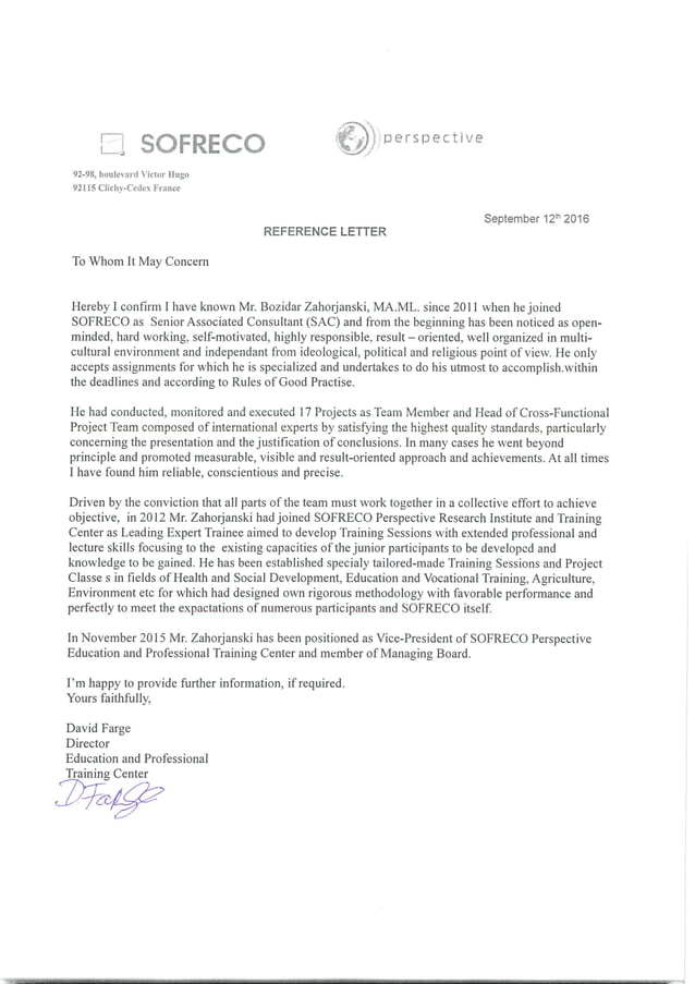 BZ SOFRECO Perspective Research Institute Letter of Reference ...