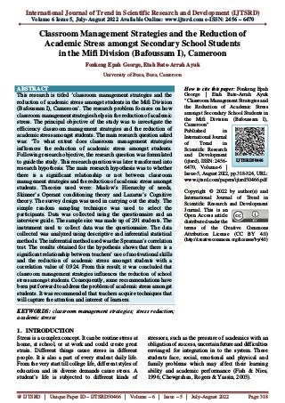 Classroom Management Strategies and the Reduction of Academic Stress ...