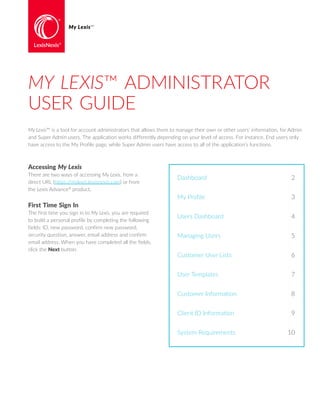 My Lexis - Administrator User Guide | PDF