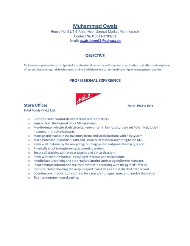 Owais CV | DOCX | Business | Business and Finance