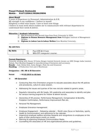 Resume prasad | DOC