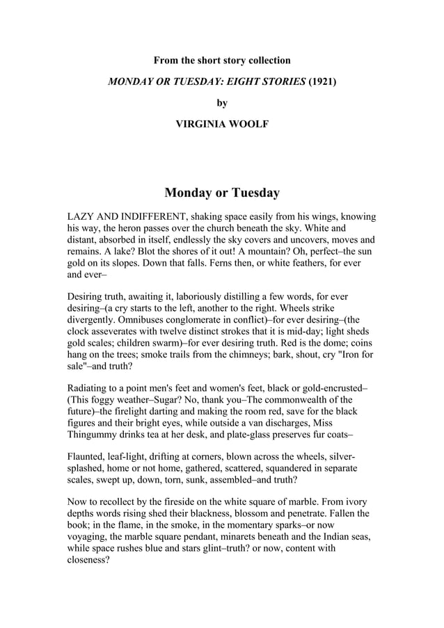 VIRGINIA WOOLF - A very short story | PDF