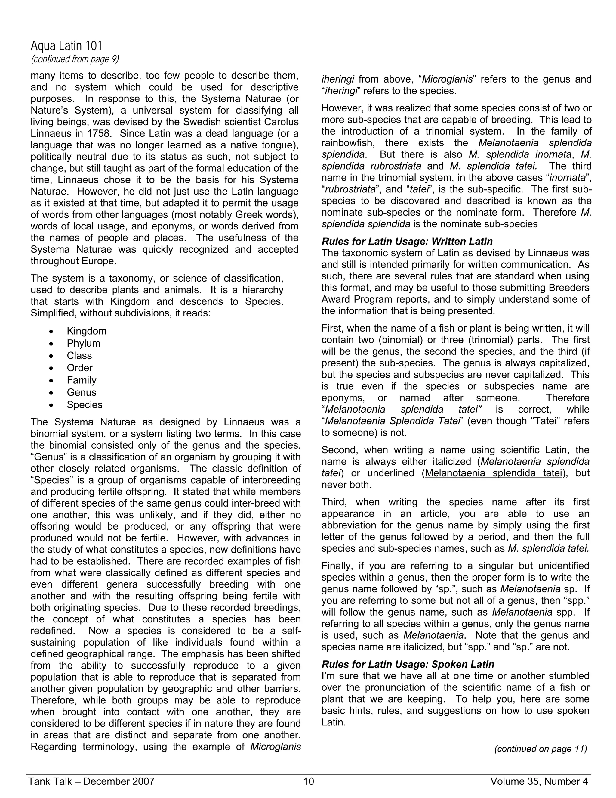 023 - Aqua Latin 101 (Tank Talk 35-04 - December 2007) | PDF