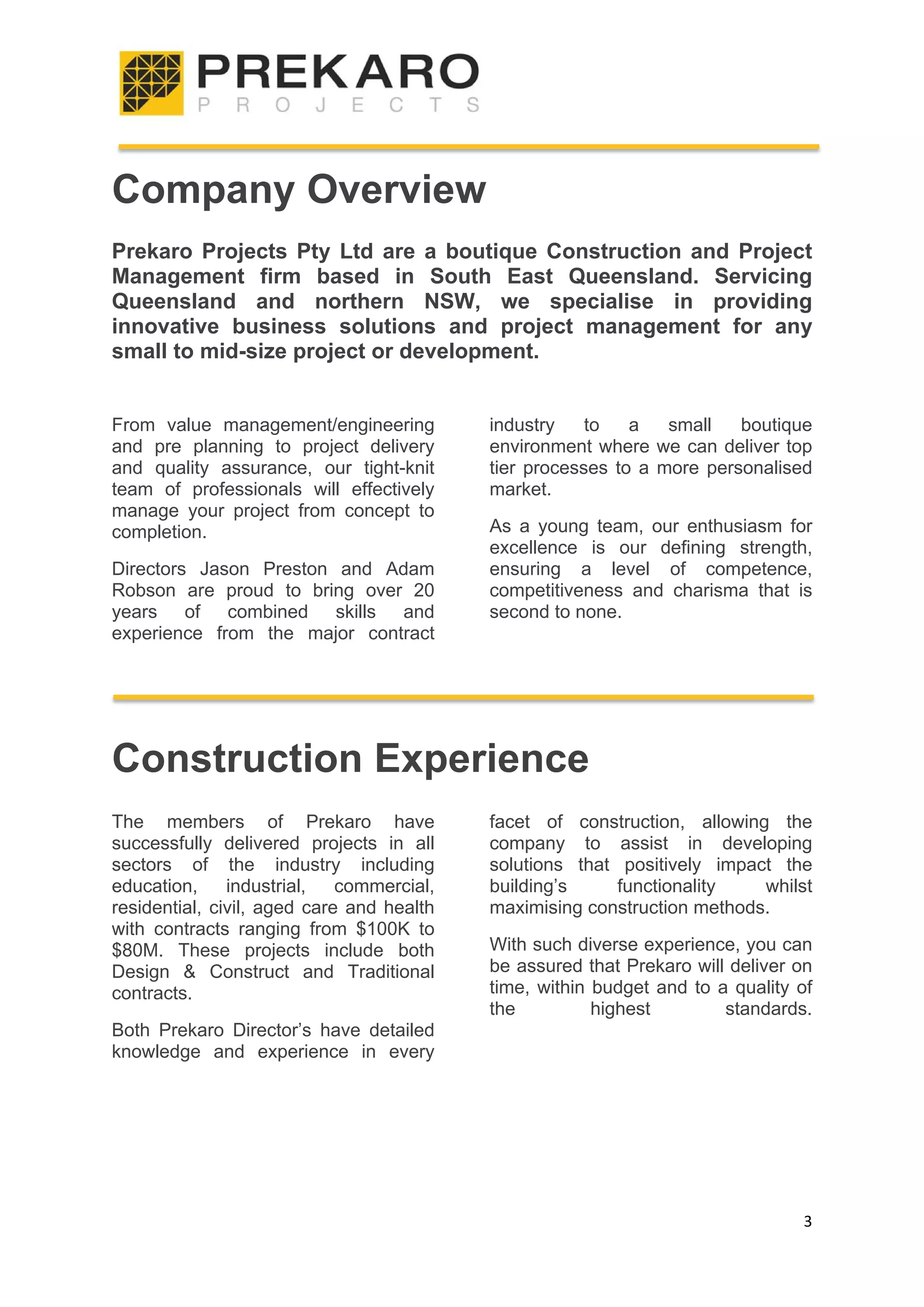 Prekaro Projects - Statement of capabilities | PDF