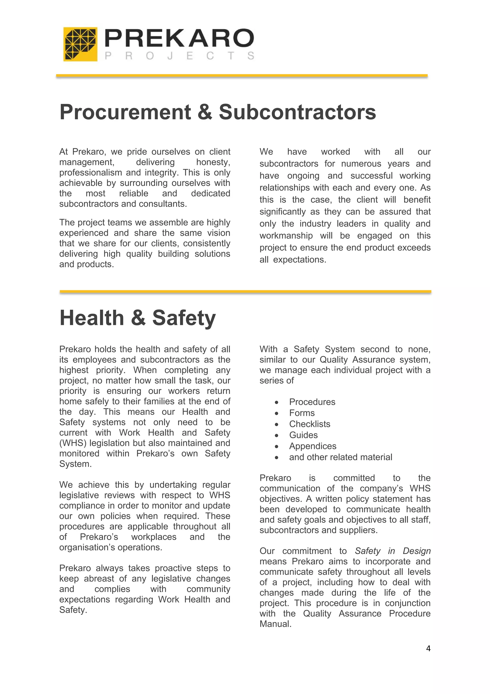 Prekaro Projects - Statement of capabilities | PDF