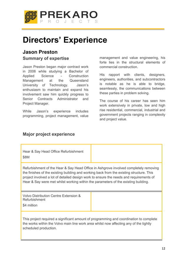 Prekaro Projects - Statement of capabilities | PDF
