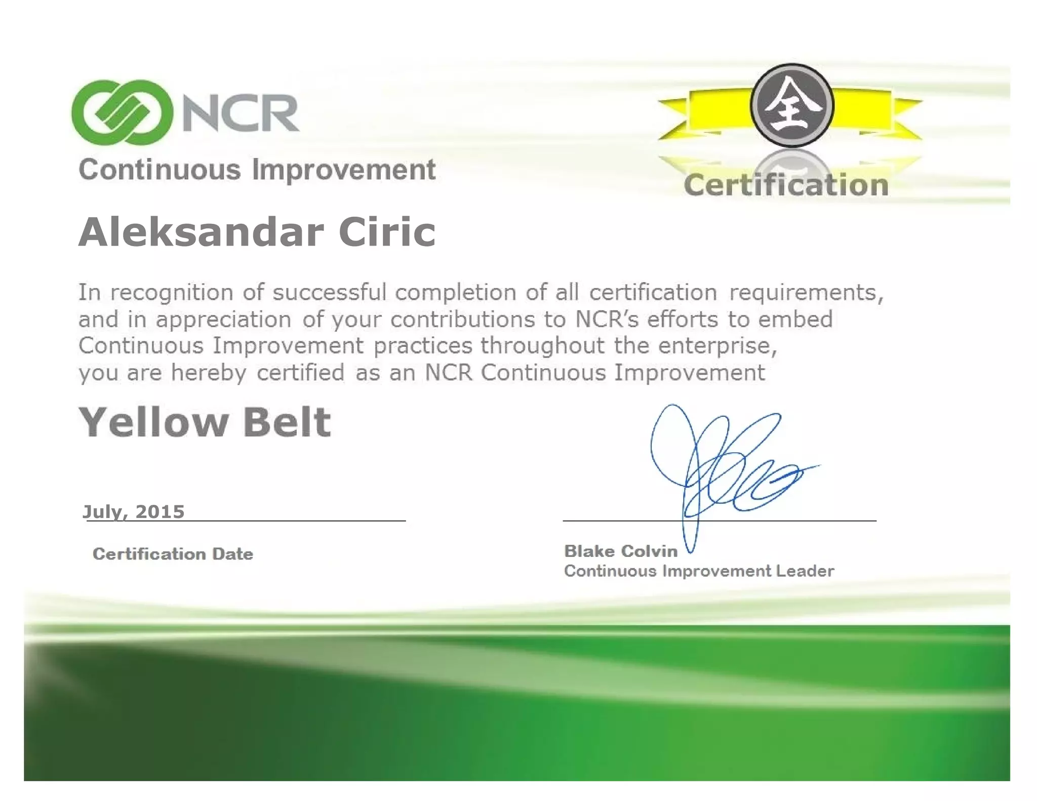 SixSigmaYellowBeltCertificate | PPT