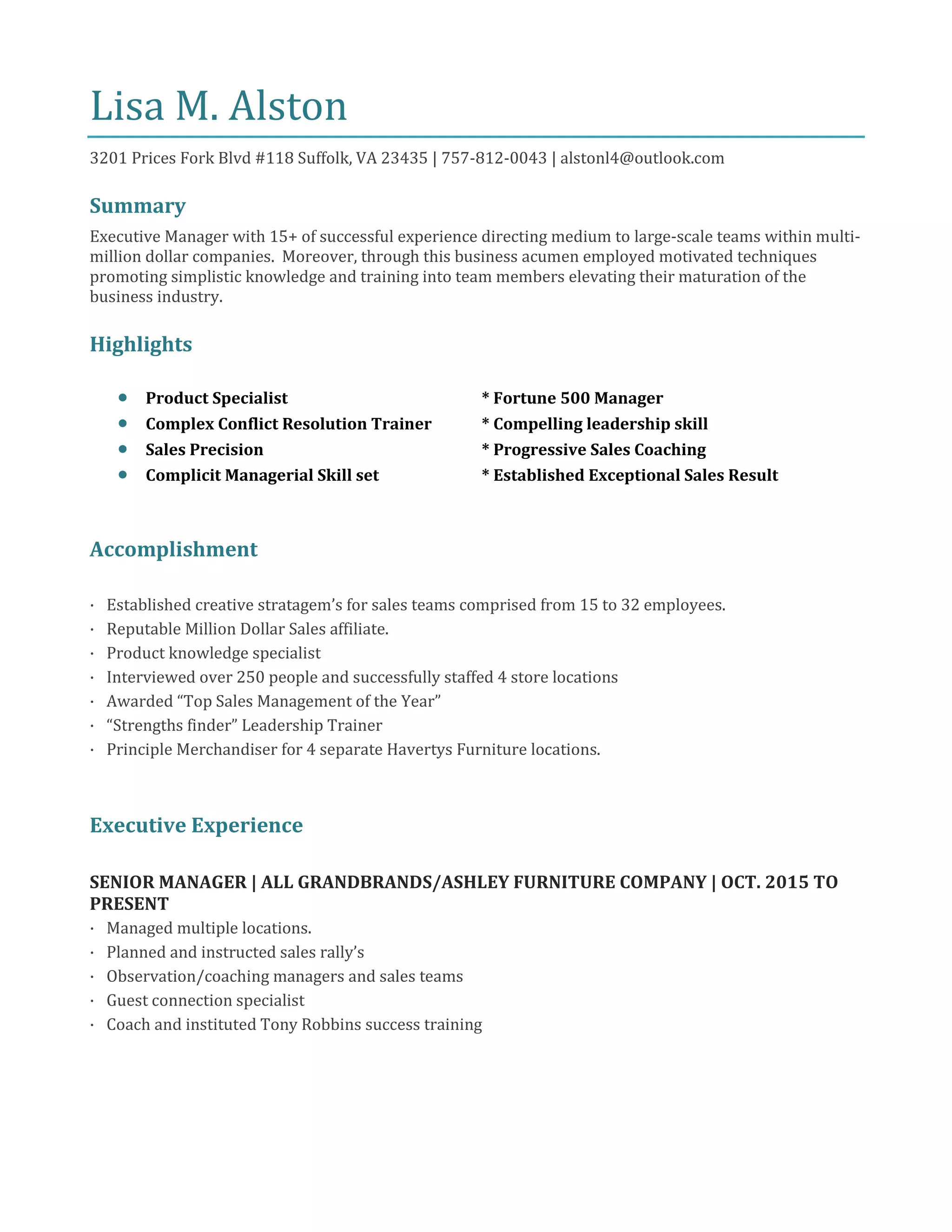 Lisa Alston resume 17.1 | PDF | Sales | Business