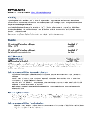 Somya Sharma_Resume_May 16 | PDF | Civil Engineering Industry | Industries
