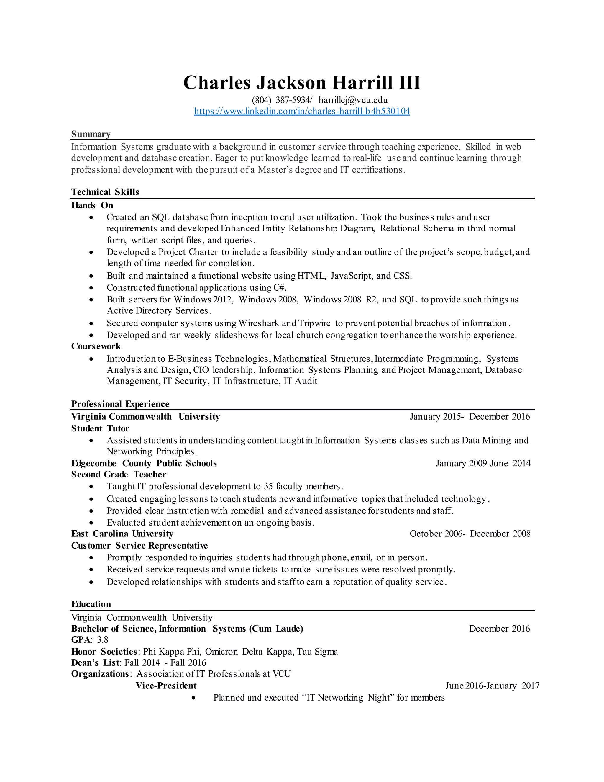 Charles Harrill III Resume | PDF