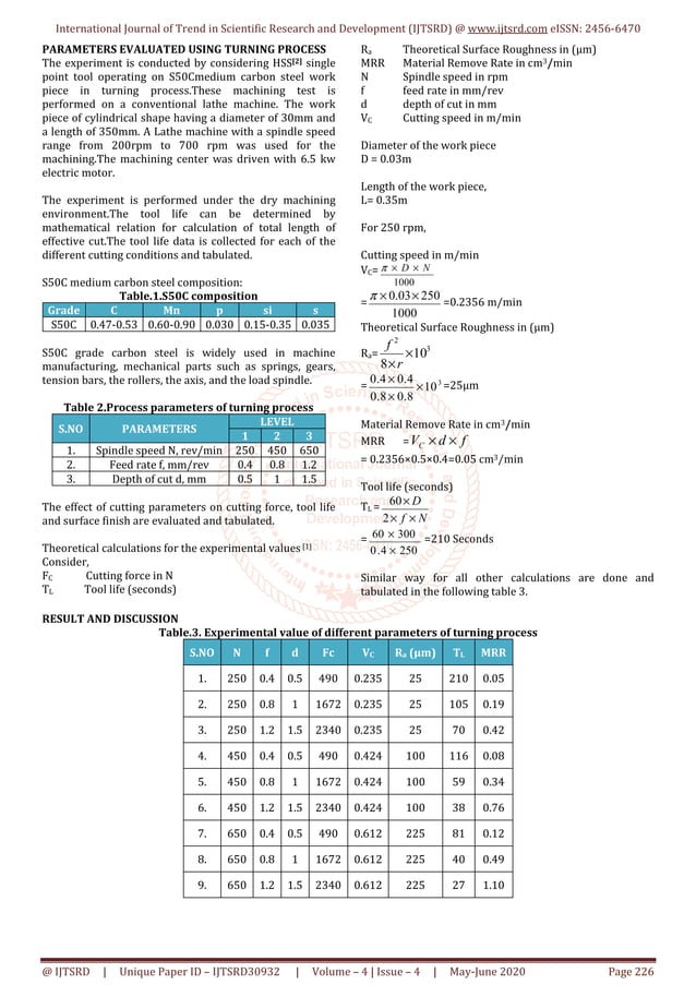 Experimental Analysis of Machining Parameters on Turning with Single Point Cutting Tool | PDF