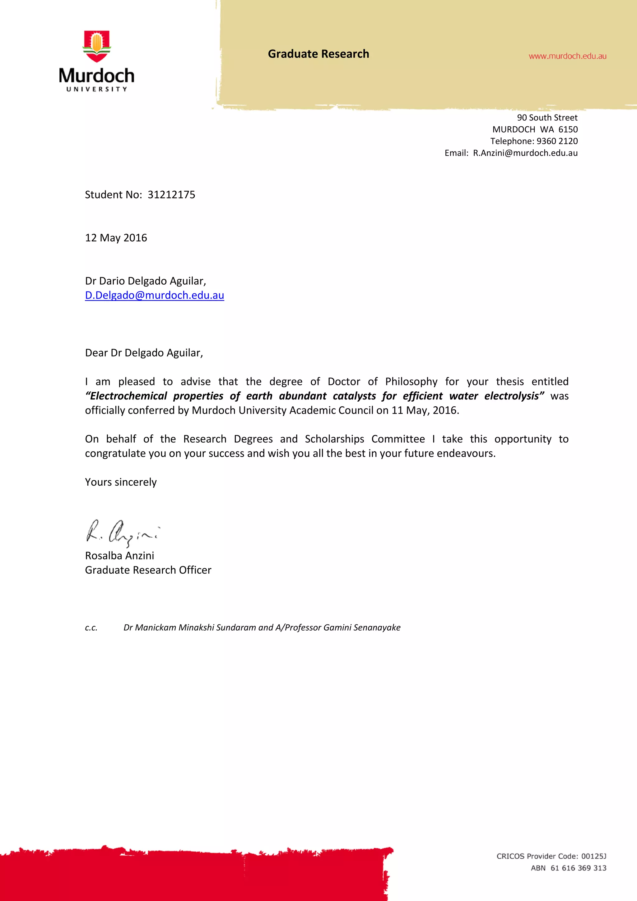 PhD Conferral letter | PDF