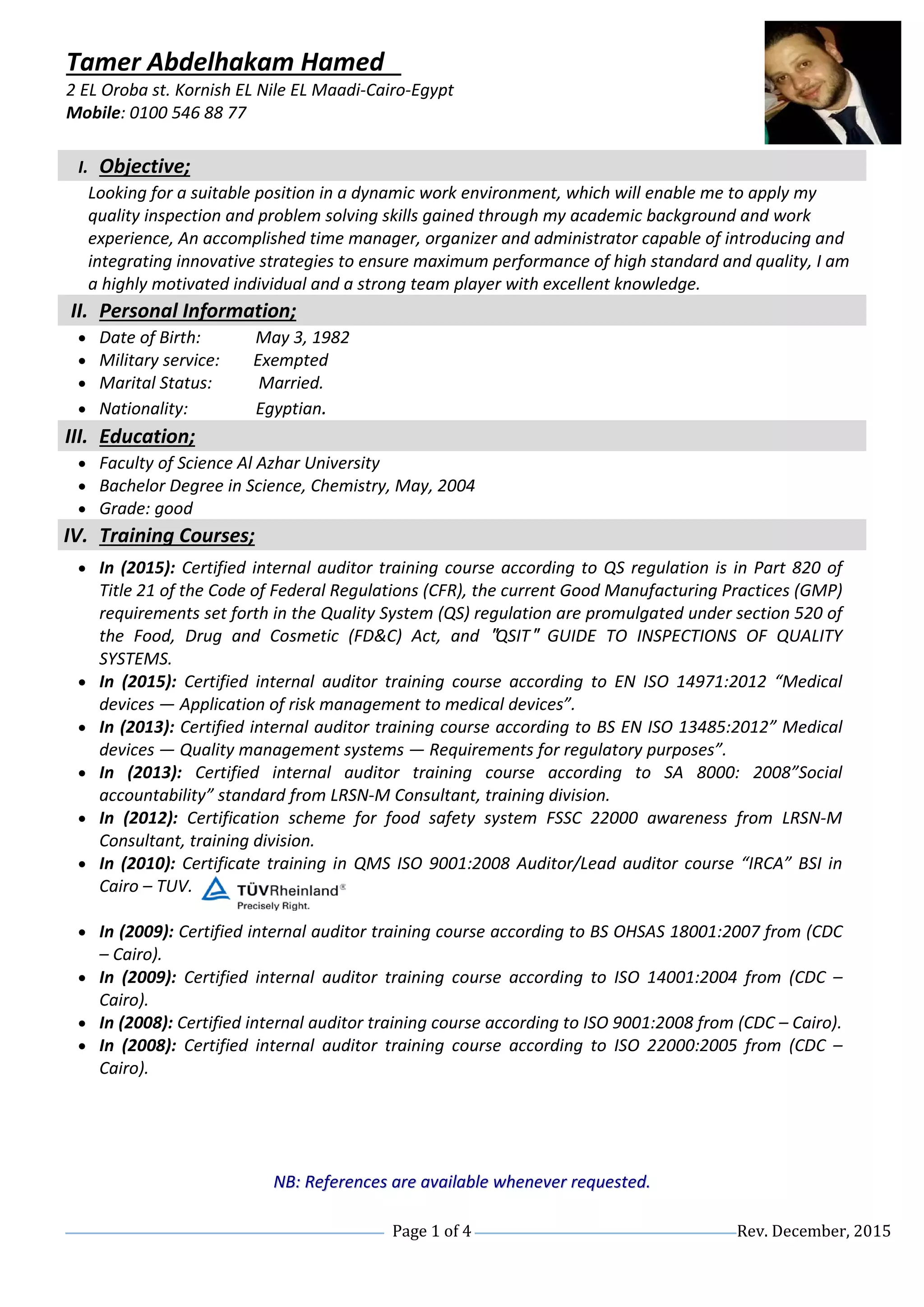 Tamer C.V. 2016 | PDF