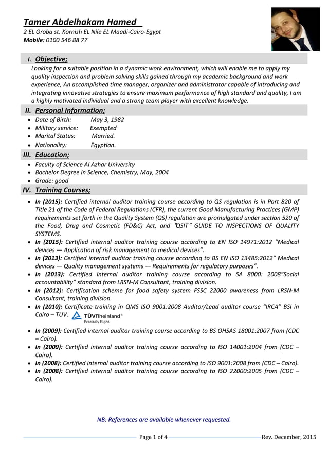 Tamer C.V. 2016 | PDF