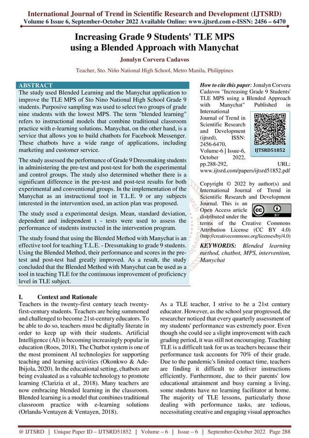 Increasing Grade 9 Students TLE MPS using a Blended Approach with ...