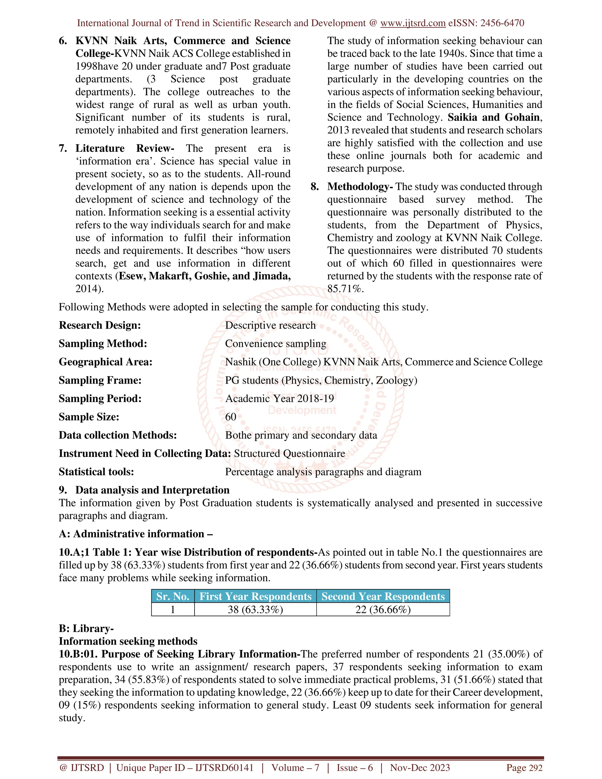 Information Seeking Behaviour of Post Graduate Science Students | PDF