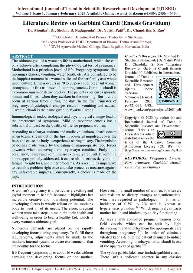 Literature Review on Garbhini Chardi Emesis Gravidum | PDF