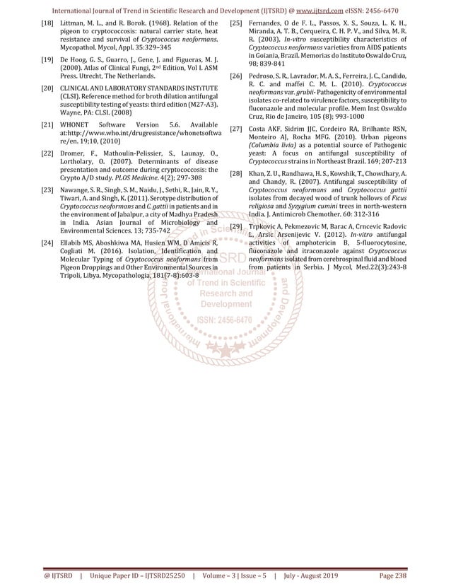 Pigeon Excreta A Potential Source of Cryptococcus Neoformans and their ...