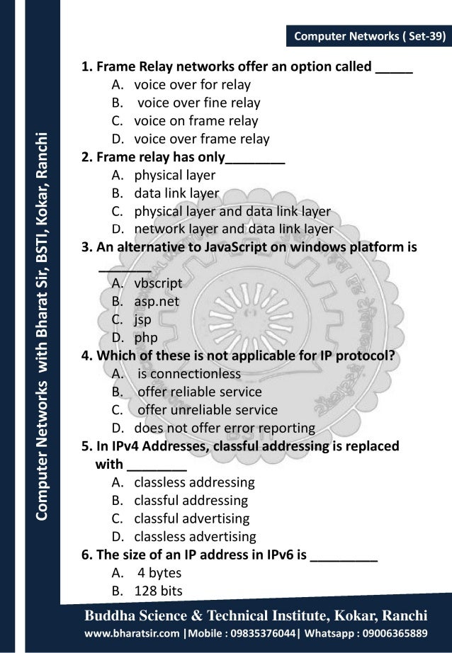 BSTI-BharatSir : Computer Network , Set-39 | PDF | Computing | Technology & Computing