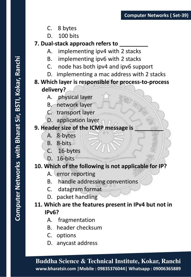 BSTI-BharatSir : Computer Network , Set-39 | PDF | Computing | Technology & Computing