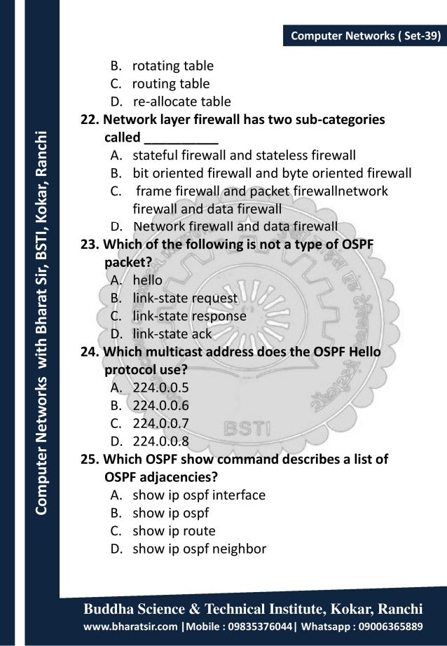 BSTI-BharatSir : Computer Network , Set-39 | PDF | Computing | Technology & Computing