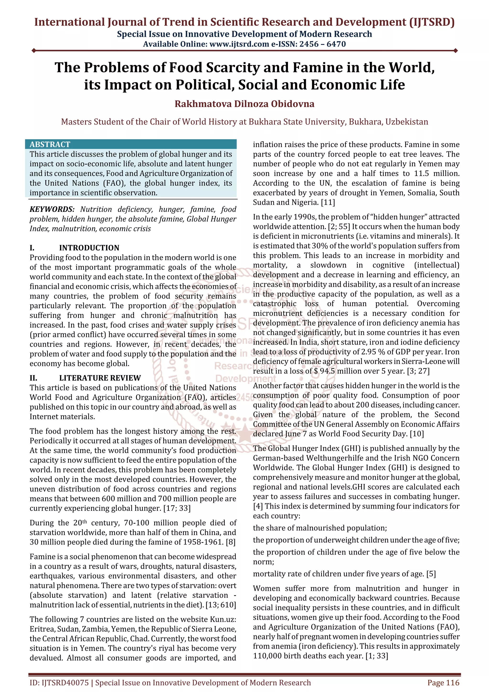 The Problems of Food Scarcity and Famine in the World, its Impact on ...