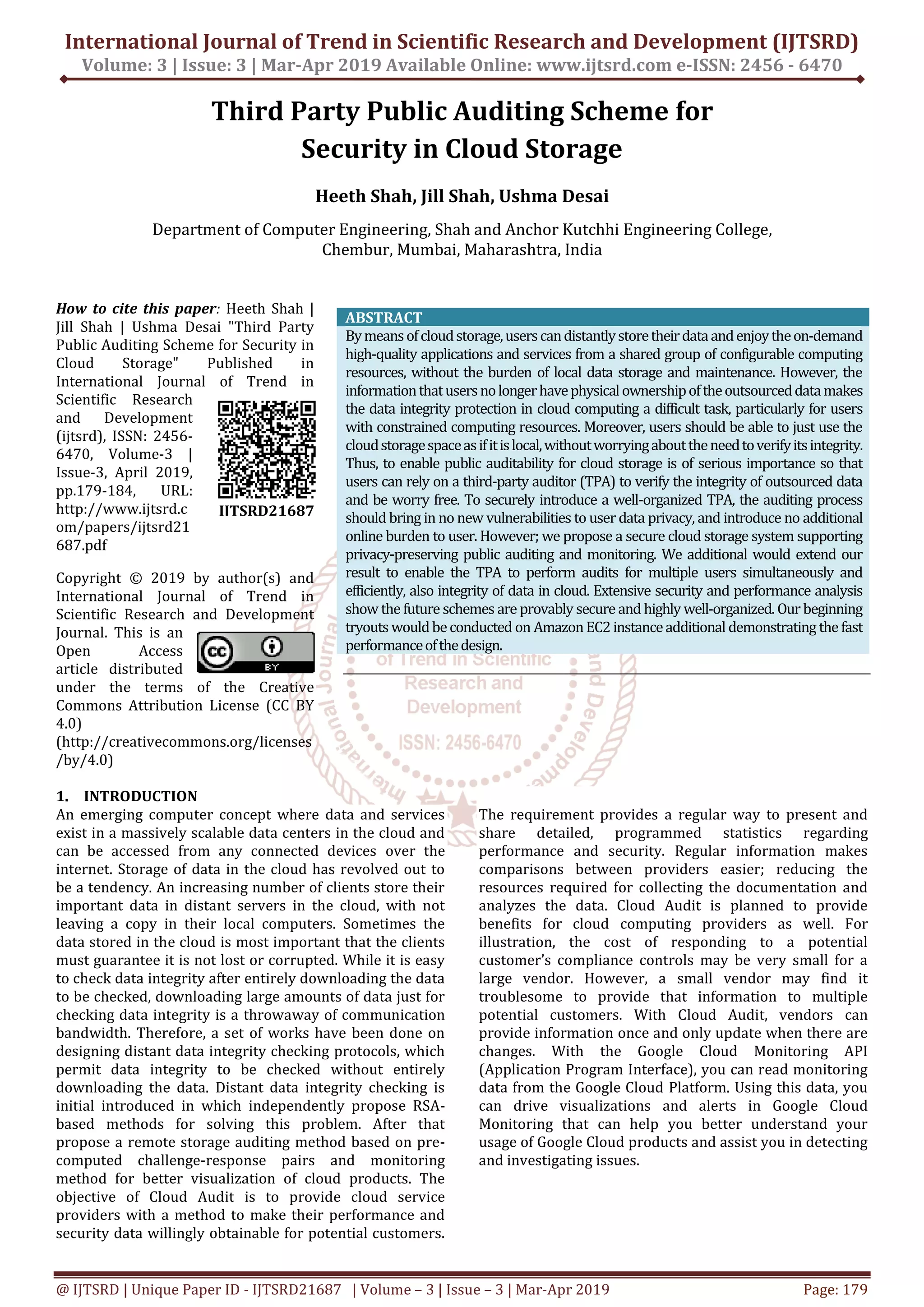 Third Party Public Auditing Scheme for Security in Cloud Storage | PDF