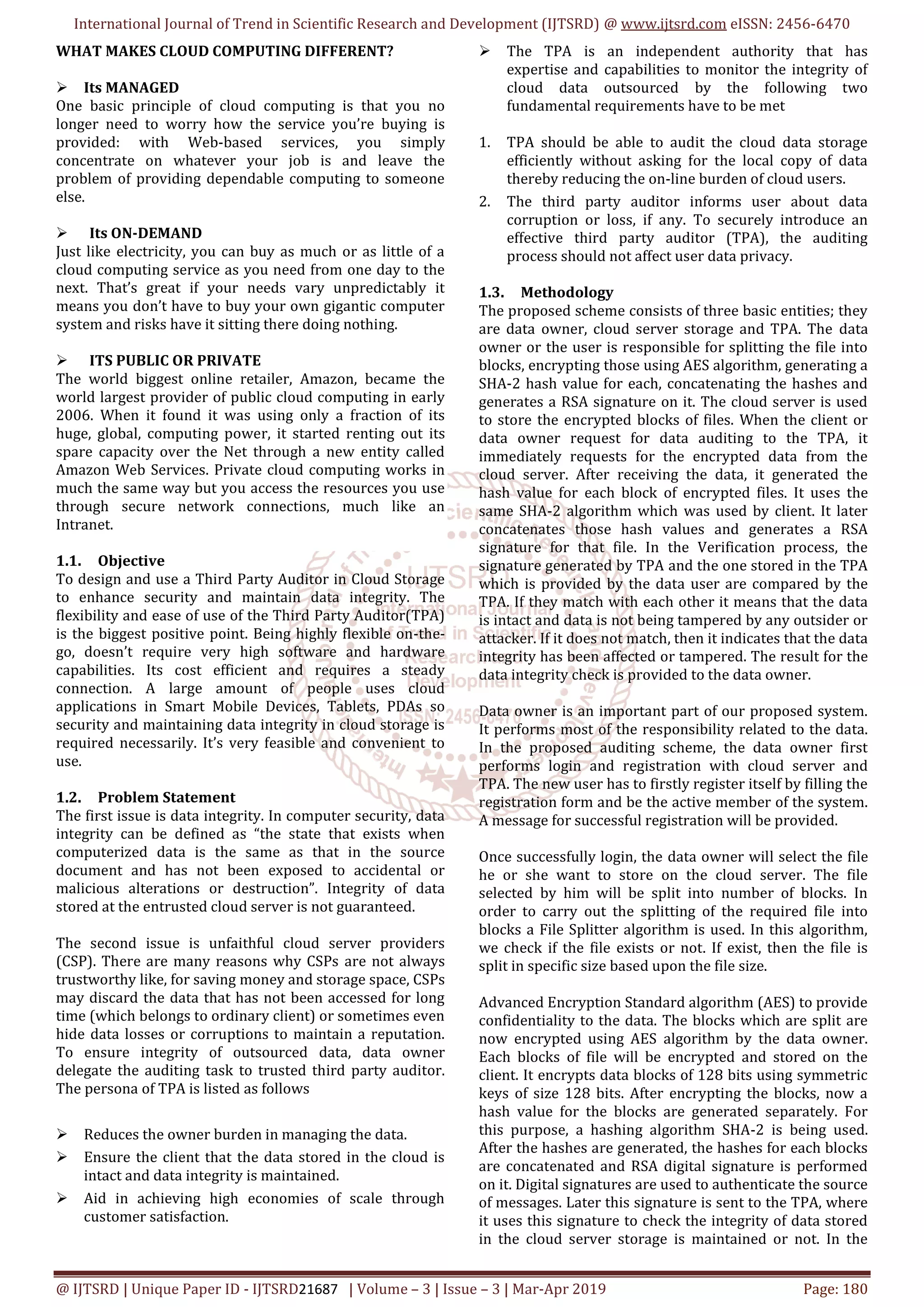 Third Party Public Auditing Scheme For Security In Cloud Storage Pdf
