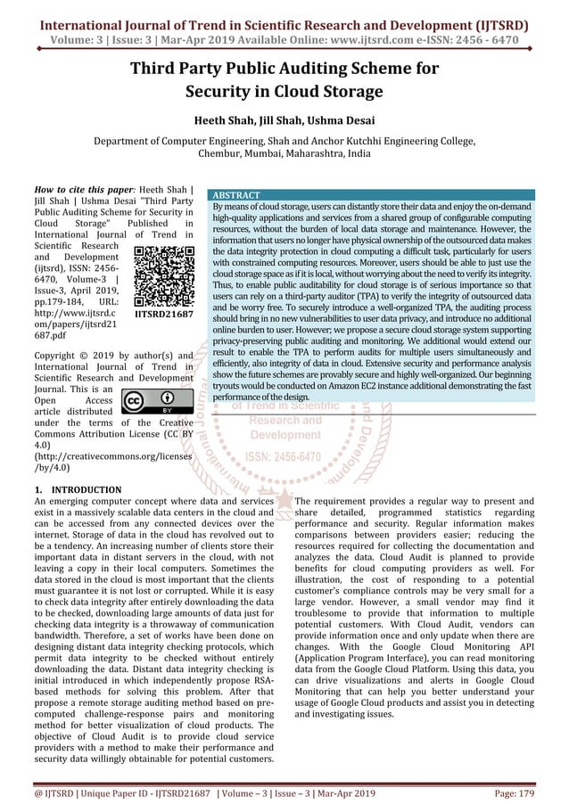 Third Party Public Auditing Scheme For Security In Cloud Storage Pdf