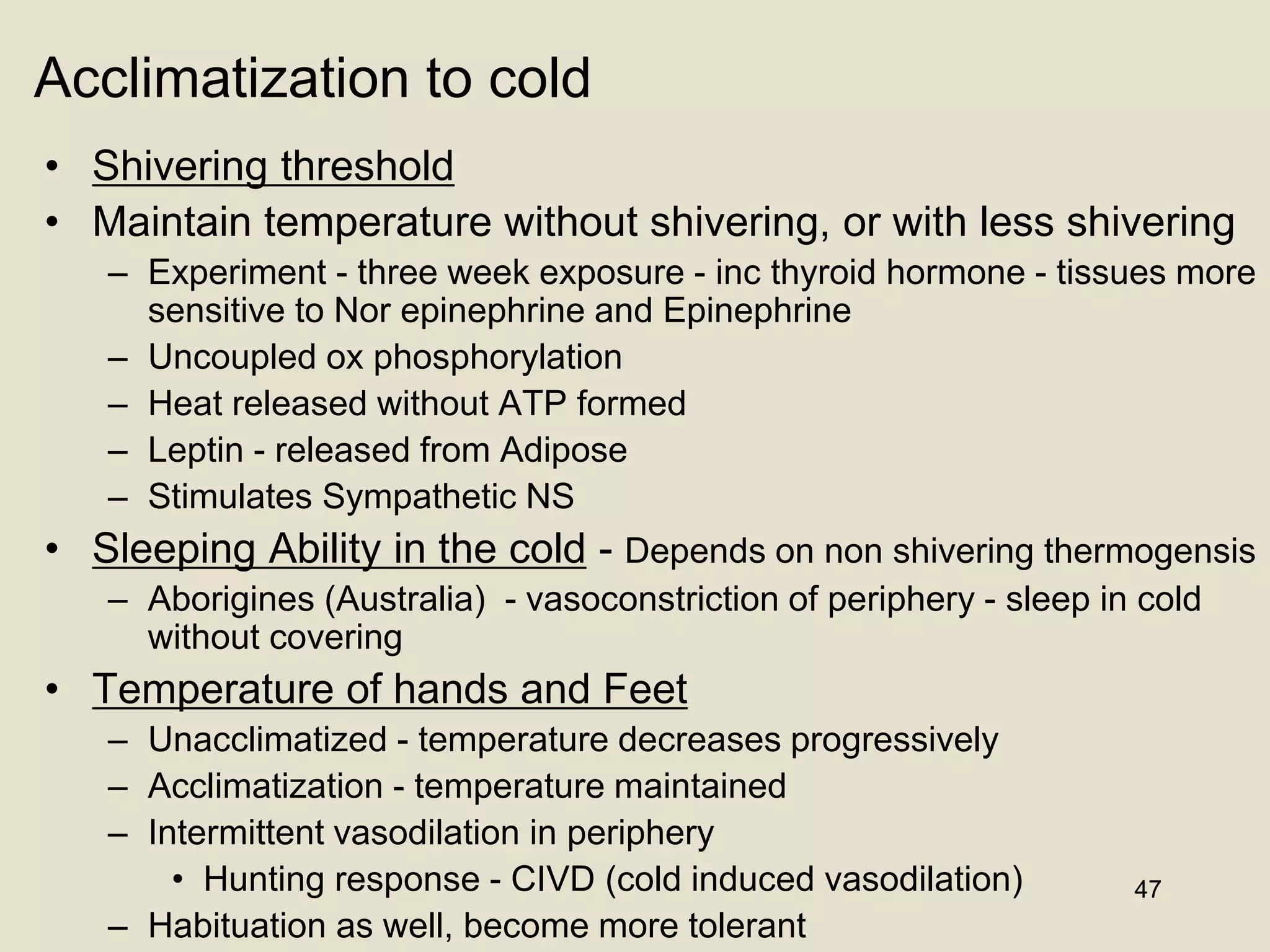 Exercise and Environment Temperature acclimatization | PPTX