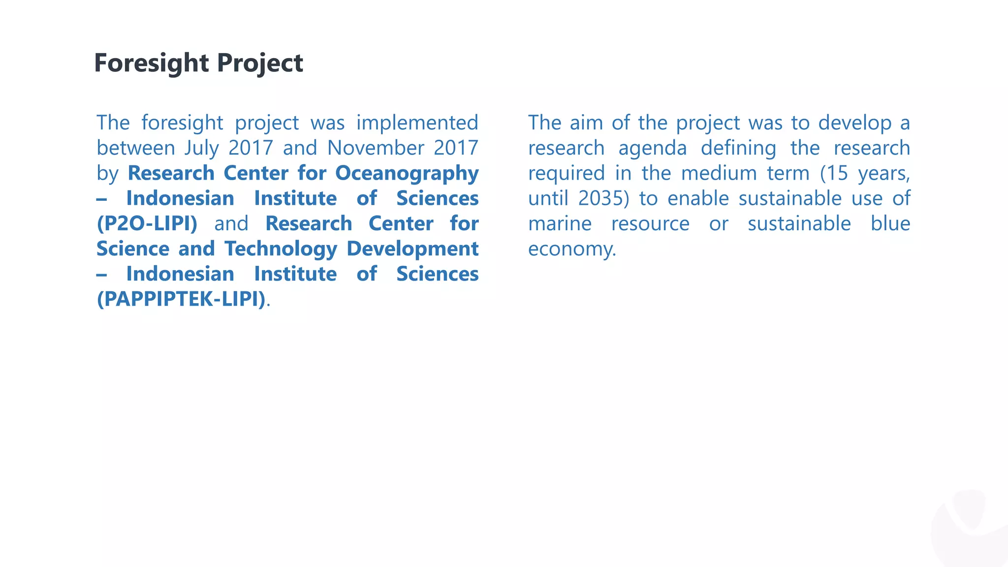 Foresight for Identifying Research Priorities for Sustainable Blue | PPT