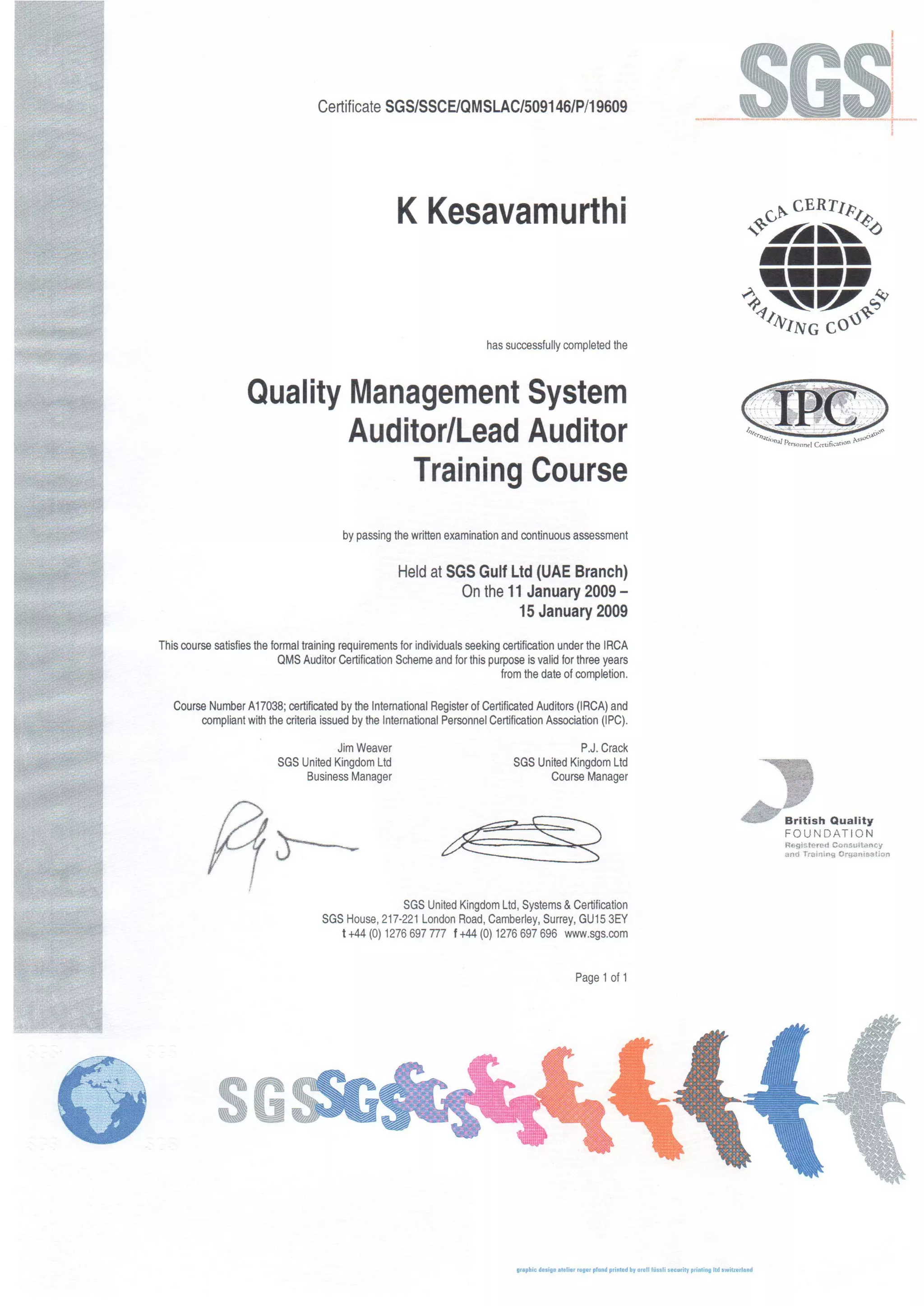 QMS Lead Auditor Certificate | PDF